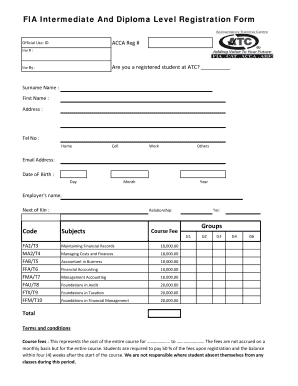 Fillable Online FIA Intermediate And Diploma Level Registration Form ...