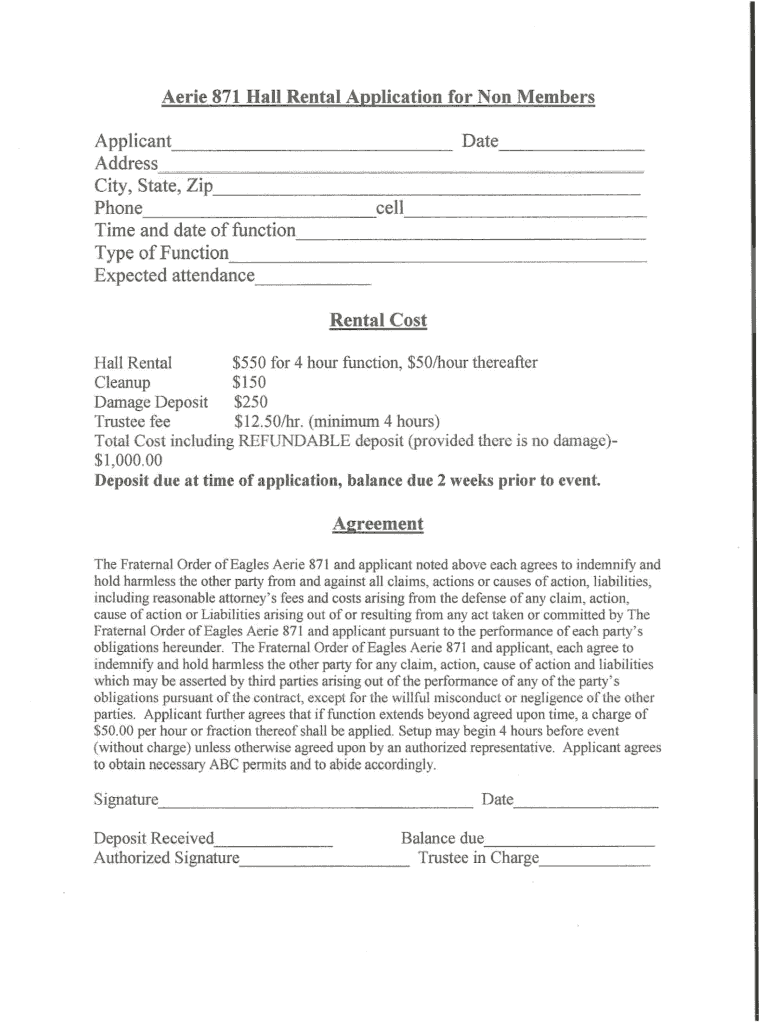 Fillable Online Aerie 871 Rental Application for Non Members Fax Email ...