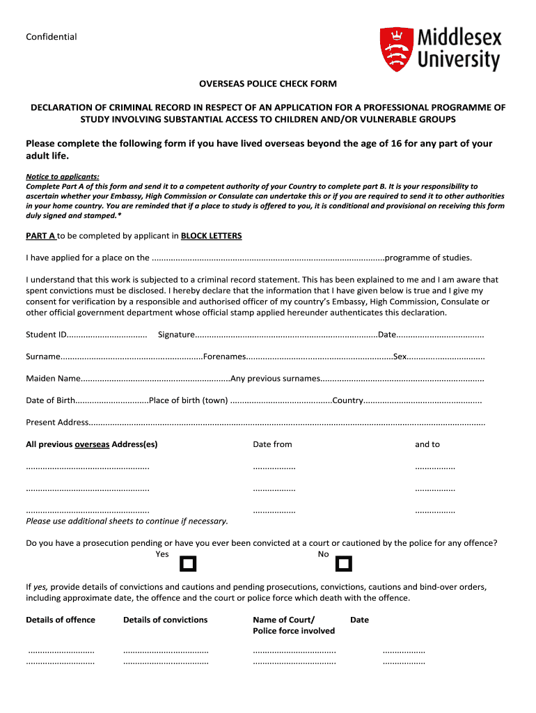 Fillable Online Confidential OVERSEAS POLICE CHECK FORM DECLARATION bb ...