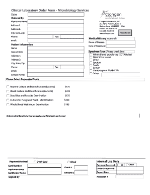 Fillable Online Clinical Laboratory Order Form - Microbiology Services Fax Email Print - pdfFiller