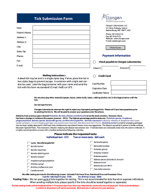 Fillable Online Tick Submission Form - bClongenb Laboratories Fax Email ...