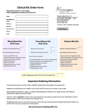 Fillable Online Clinical Kit Order Form - bClongenb Laboratories Fax ...