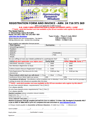 Fillable Online awe asn REGISTRATION FORM AND INVOICE - ABN 24 716 975 ...