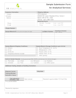 Fillable Online Sample Submission Form for Analytical Services Fax ...