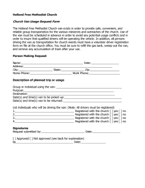 Fillable Online hollandfmc Holland Free Methodist Church Church Van ...