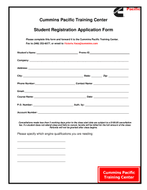 Fillable Online Cummins Pacific Training Center Student Registration ...