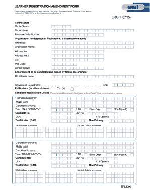 Fillable Online LEARNER REGISTRATION AMENDMENT FORM - ealorguk Fax ...