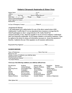 Fillable Online Pediatric Chiropractic Registration amp History Form ...