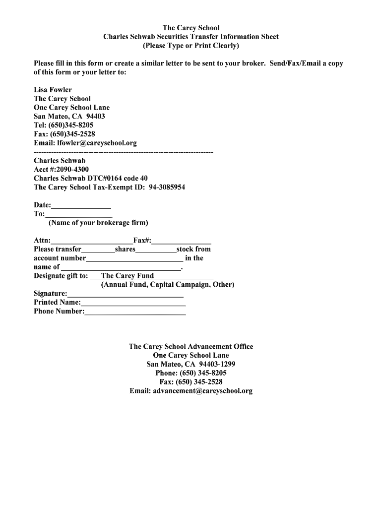 Fillable Online careyschool Stock Transfer bFormb - The Carey School Fax Email Print - pdfFiller