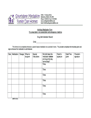 Fillable Online Individual Medication Form Drug Administration Record ...