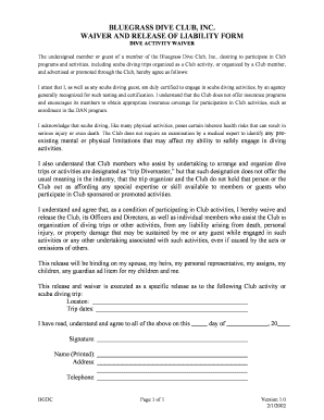 Fillable Online Dive Activity Waiver.pdf - Bluegrass Dive Club Fax ...