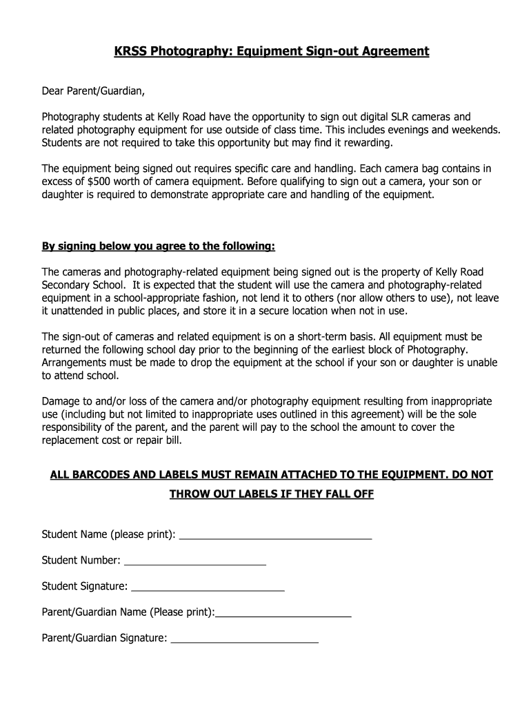 Fillable Online KRSS Photography Equipment Sign-out Agreement Fax Email ...