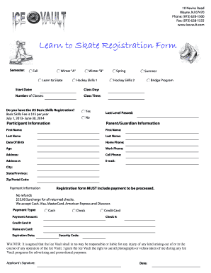 Fillable Online Learn to Skate Registration Form - Ice Vault Arena Fax ...