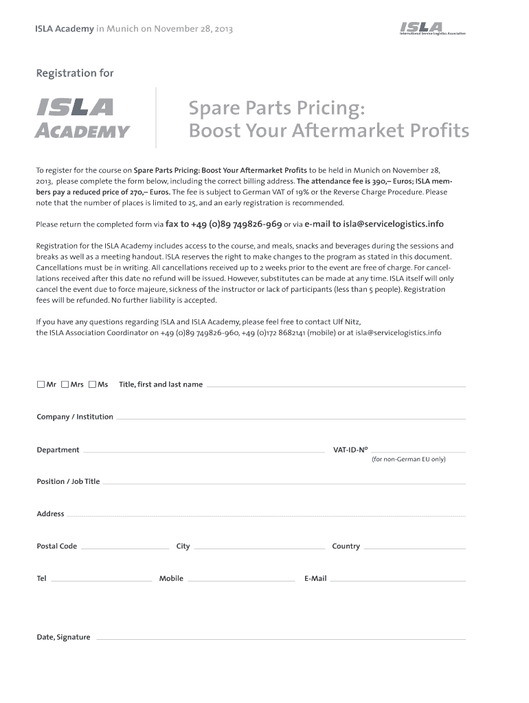 Fillable Online servicelogistics Spare Parts Pricing Fax Email Print ...