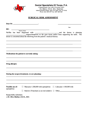 Fillable Online SURGICAL RISK ASSESSMENT - American Dental Software Fax ...