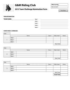 Fillable Online 2015 Team Challenge Form - G M Riding Club Fax Email ...
