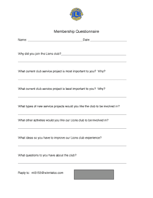 Fillable Online Membership Questionnaire - mplionscom Fax Email Print ...