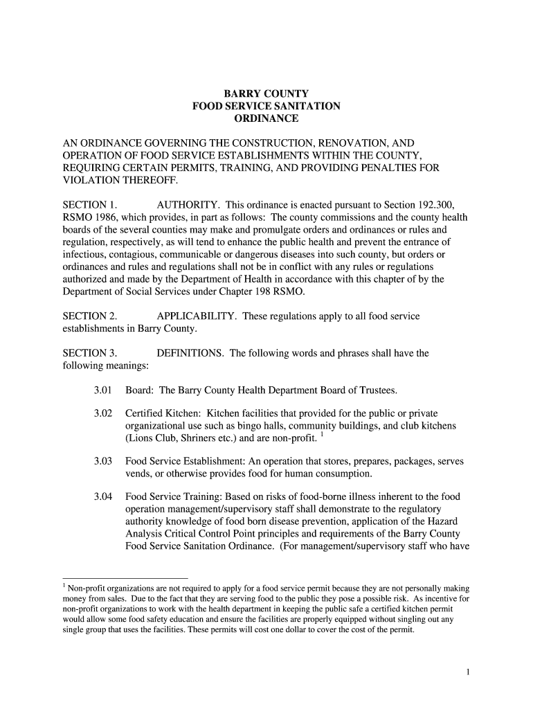 Fillable Online barrycountyhealth FOOD SERVICE SANITATION ...