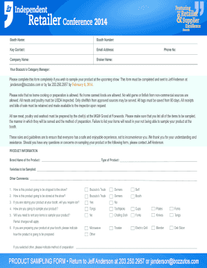 Fillable Online PRODUCT SAMPLING FORM Return to Jeff Anderson at 203250 ...