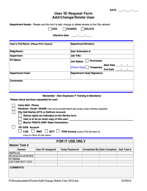 Fillable Online User ID Request Form AddChangeDelete User FOR IT USE ...