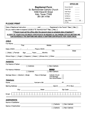 Fillable Online Baptismal Form Record Book - beCatholicb Websites Fax ...