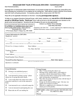 Fillable Online Schoenstatt Girls' Youth of Minnesota 2015-2016 ...