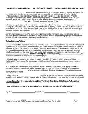 Fillable Online FAIR CREDIT REPORTING ACT DISCLOSURE AUTHORIZATION AND ...