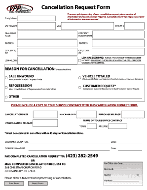 Fillable Online vpp Cancellation Request Form - vppbz Fax Email Print ...