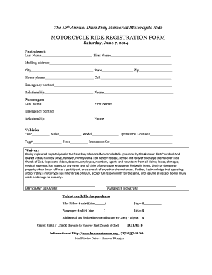 Fillable Online hanoverbeacon ---MOTORCYCLE RIDE REGISTRATION FORM ...