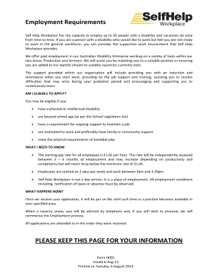 Fillable Online SELF HELP WORKSHOP JOB APPLICATION FORM Fax Email Print ...