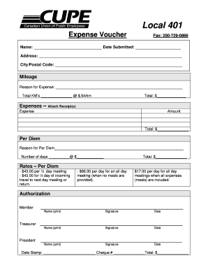 Fillable Online cupe 401 expense voucher form Fax Email Print - pdfFiller