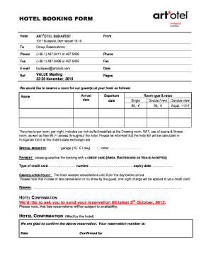 Fillable Online value-cost Hotel Booking Form - VALUE COST Fax Email ...