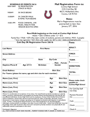 Fillable Online SCHEDULE OF EVENTS 2616 Mail Registration Form to 800 ...