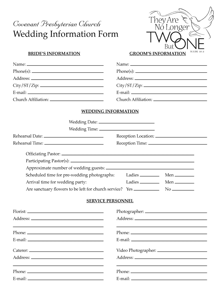 Fillable Online Wedding Information Formindd Fax Email Print - pdfFiller