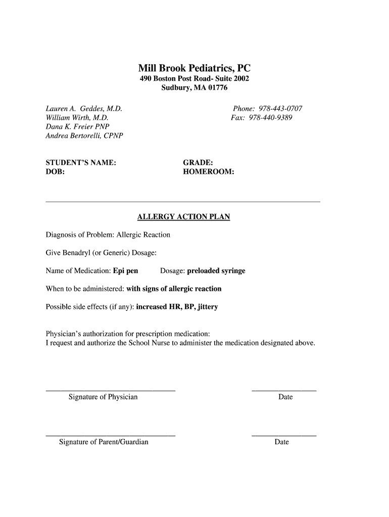 Fillable Online Food Allergy Action Plan.pdf - Maria Teresa's Babies ...