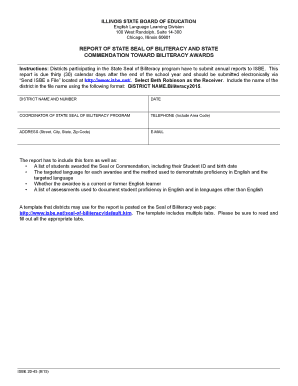 Fillable Online isbe 20-b45 Reportb of State Seal of Biliteracy amp State Commendation bb Fax ...