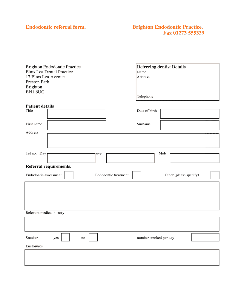 Fillable Online Endodontic referral form Brighton Endodontic Fax Email Print - pdfFiller