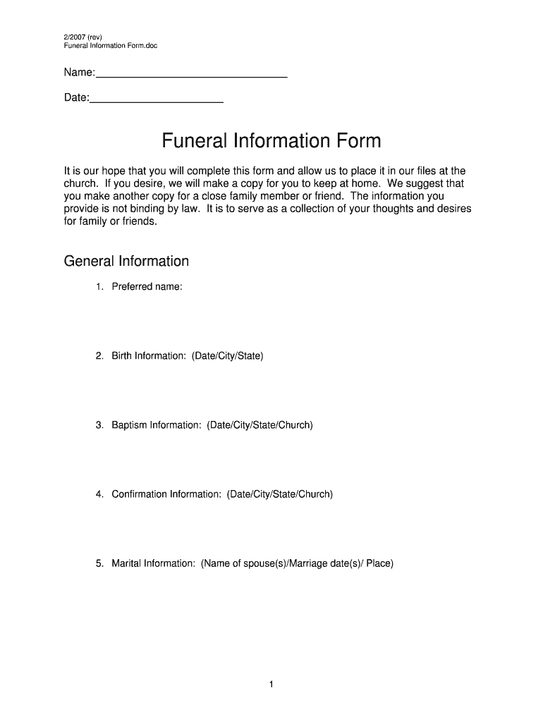 Fillable Online gslct Funeral Information Form - gslctorg Fax Email ...