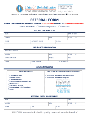Fillable Online EMERYVILLE CASTRO VALLEY 510 647-5101 REFERRAL FORM Fax ...