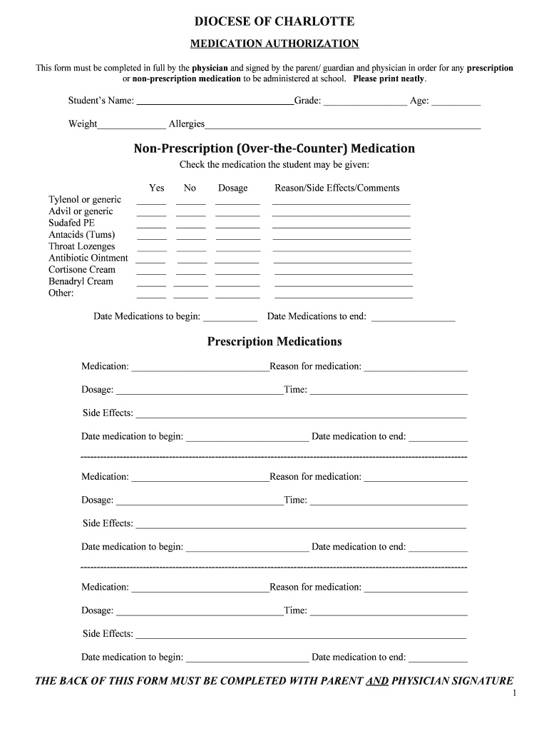 Fillable Online salisburycatholic Non-Prescription Over-the-Counter Medication ...