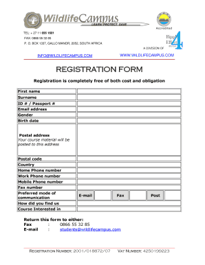 Fillable Online Registration form - WildlifeCampus Fax Email Print ...