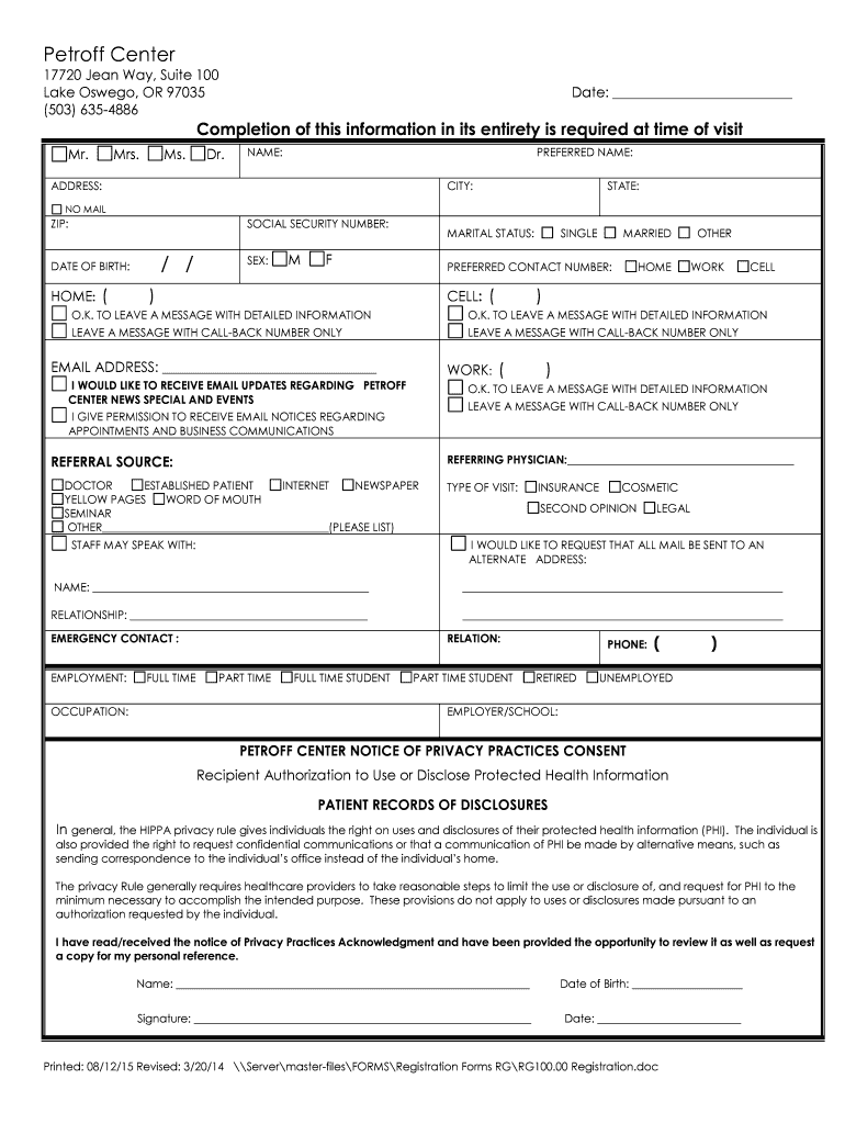 Fillable Online Registration Form - The Petroff Center Fax Email Print ...