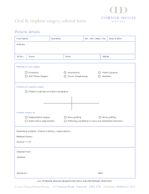 Fillable Online Oral amp implant surgery referral form - Corner Fax ...