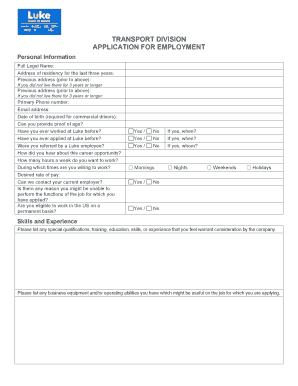 Fillable Online Transport - Application for Employment1 - bUlukeb Fax ...