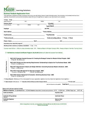 Fillable Online ls gmu Business Analysis Registration Form Fax Email ...