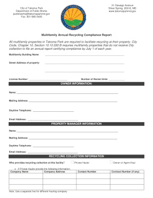 Fillable Online Multifamily Annual Recycling Compliance Report Fax ...