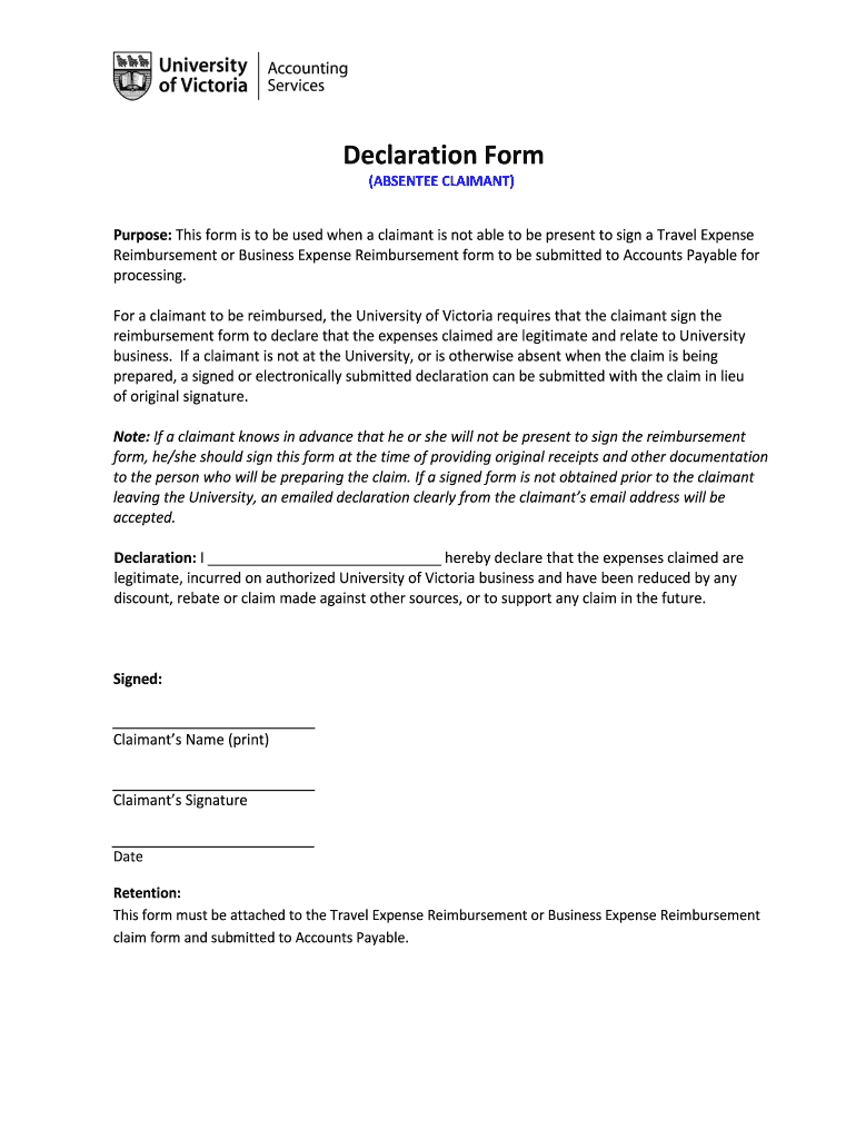 Fillable Online uvic Declaration bformb - absentee bclaimantb ...