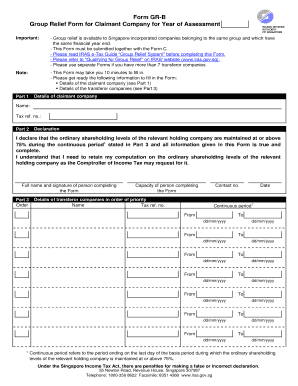 Fillable Online iras gov Group Relief bFormb for bClaimantb Company ...