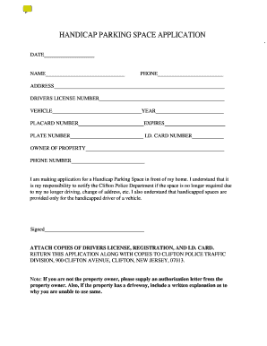 Fillable Online HANDICAP PARKING SPACE APPLICATION - bmygovhelpbbcomb ...