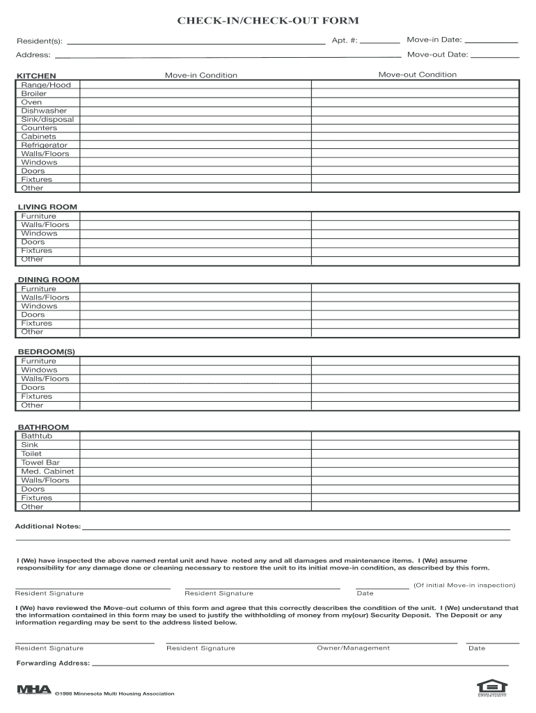 Fillable Online CHECK-INCHECK-OUT FORM - Classic City Apartments Fax ...